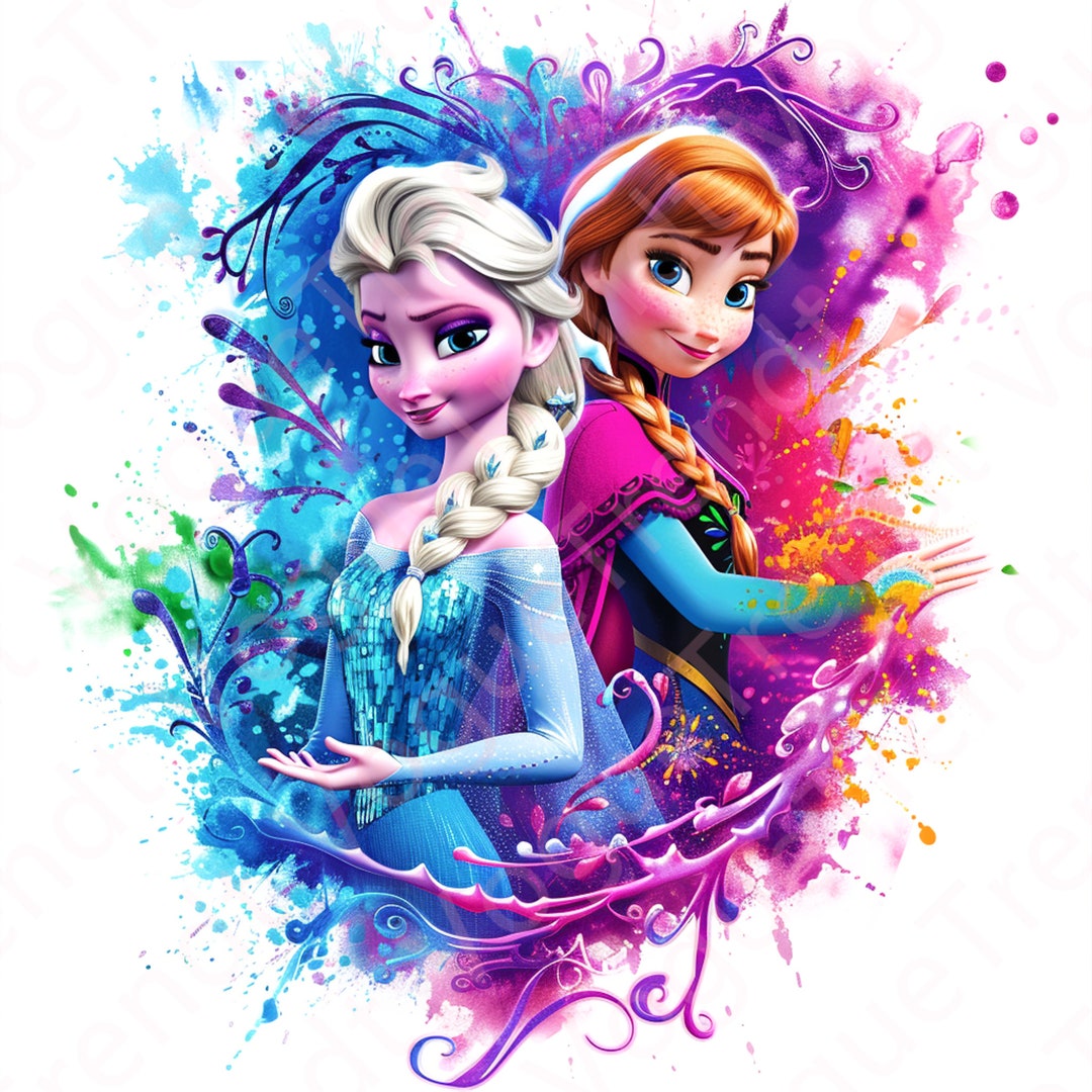 Elsa and Anna Frozen 3D Watercolor Design PNG File for Sublimation,elsa Png,t-shirt Prints ...