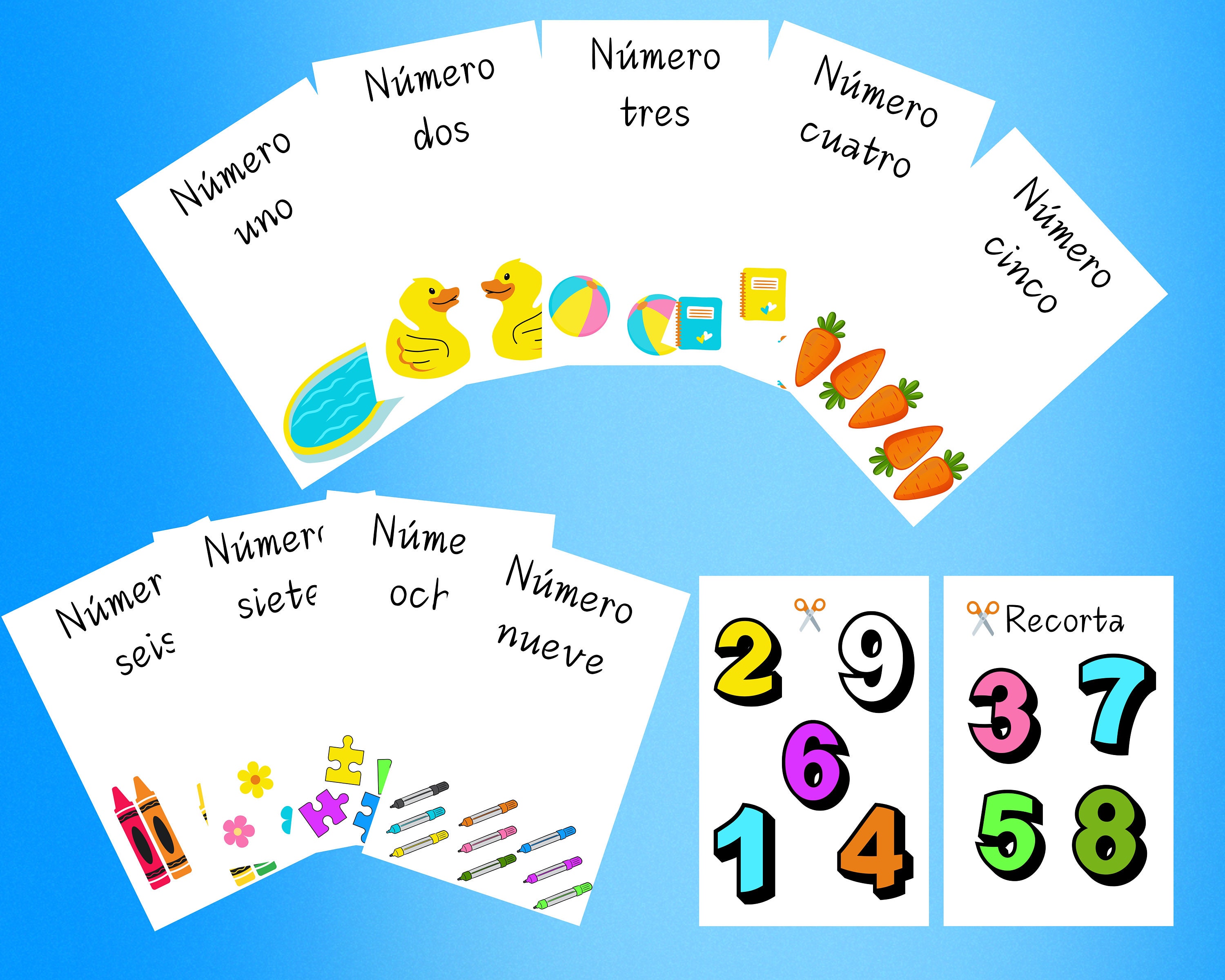 Children's Activity Sheet Learning Numbers in Spanish. Printable Cutout ...