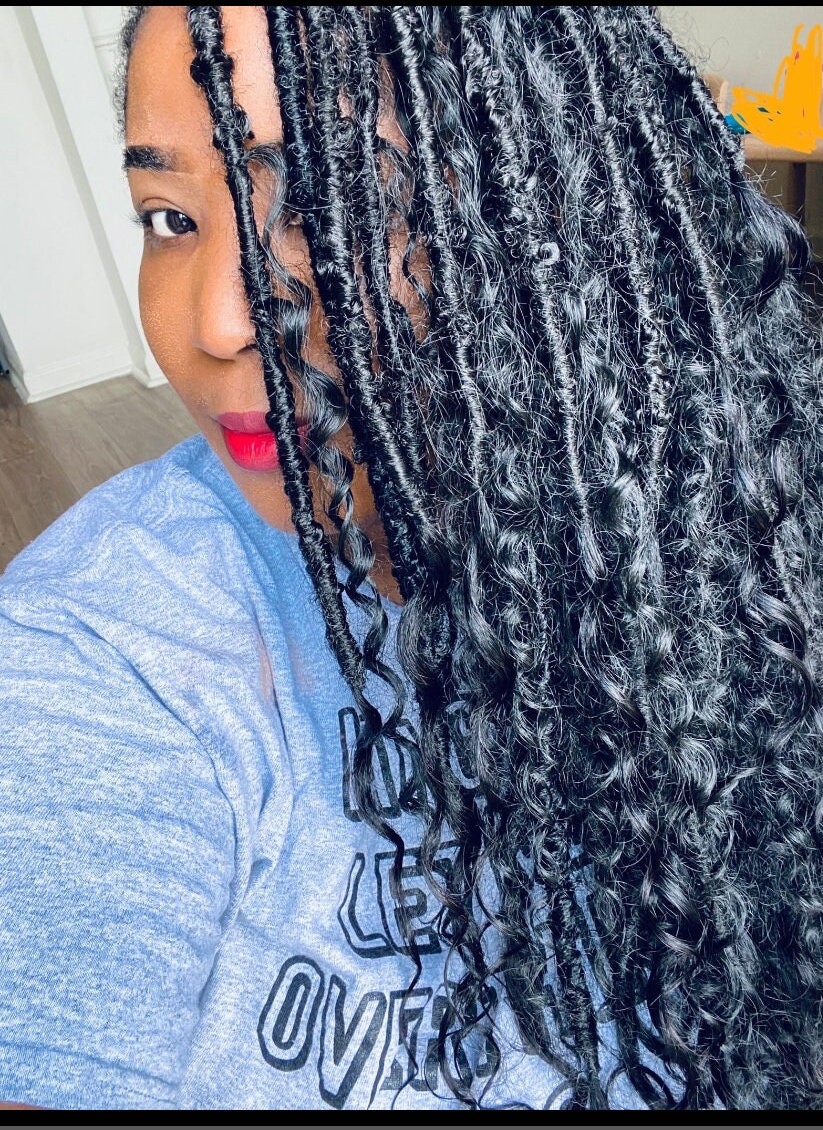 Distressed Boho Locs With Human Hair Deep Wave Curls 18 Locs per Bundle ...