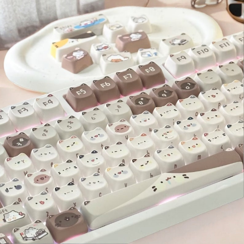 Cute Cats Emoticon Keycap Set, Cute Keycaps, PBT Material, MAO Profile ...