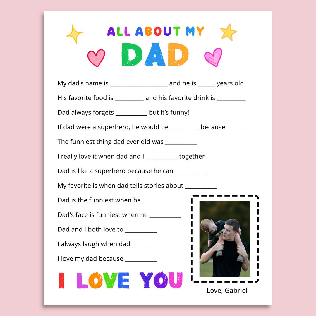 All About My Dad Fathers Day Printable | Father's Day Gift | Funny Dad ...