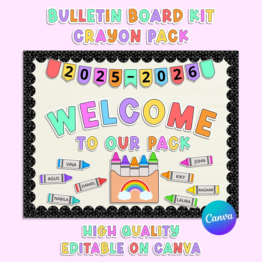 Pastel Crayon Bulletin Board Kit: Kawaii Classroom Decor (digital ...