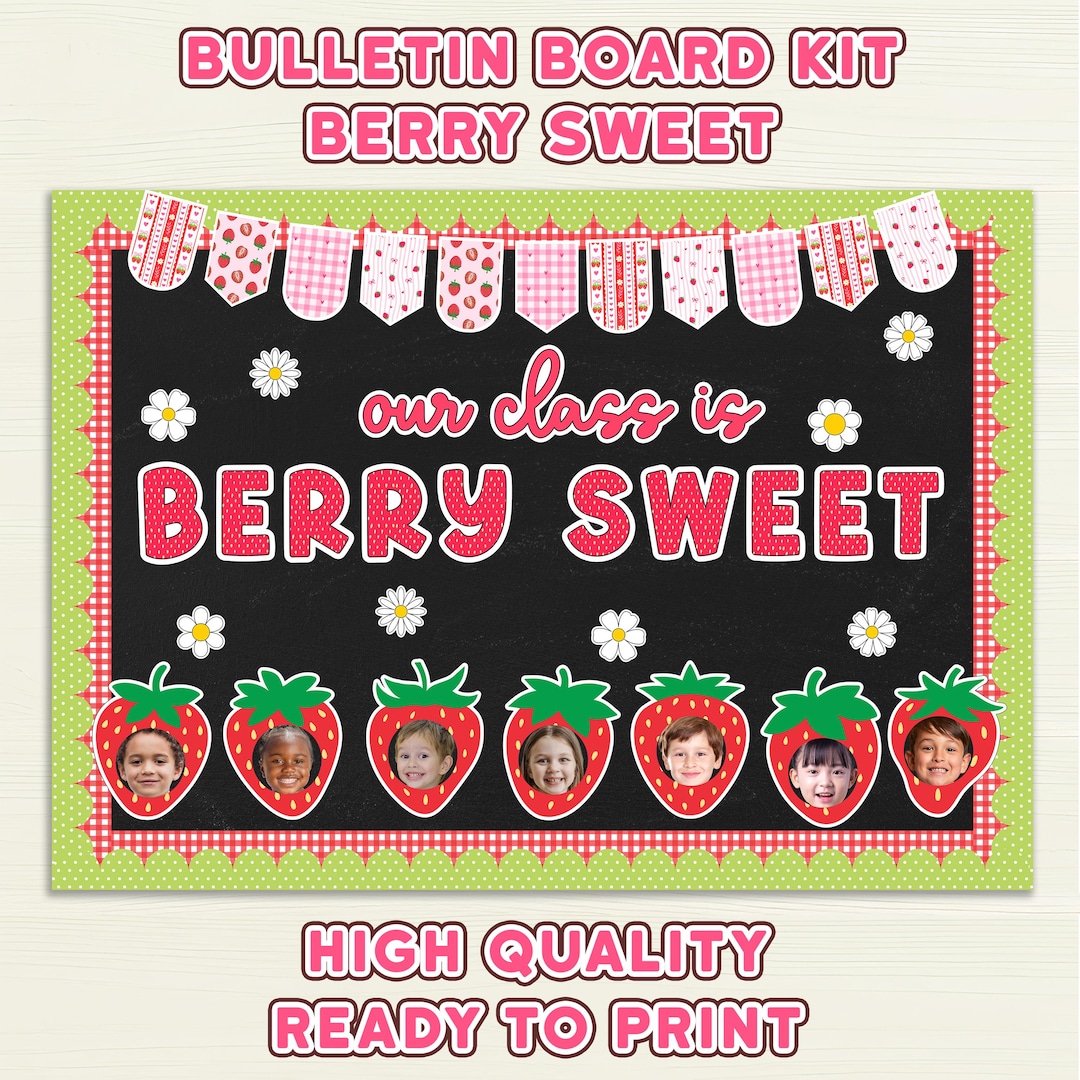 Berry Sweet Bulletin Board Kit | Strawberry Student Photo Display ...
