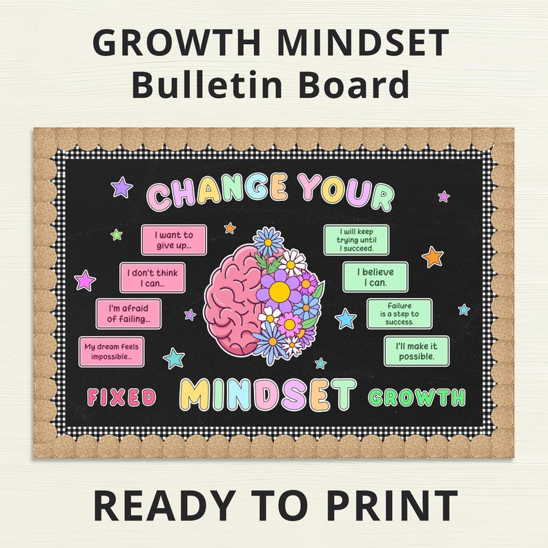 Growth Mindset Motivational Bulletin Board Kit, Back to School ...