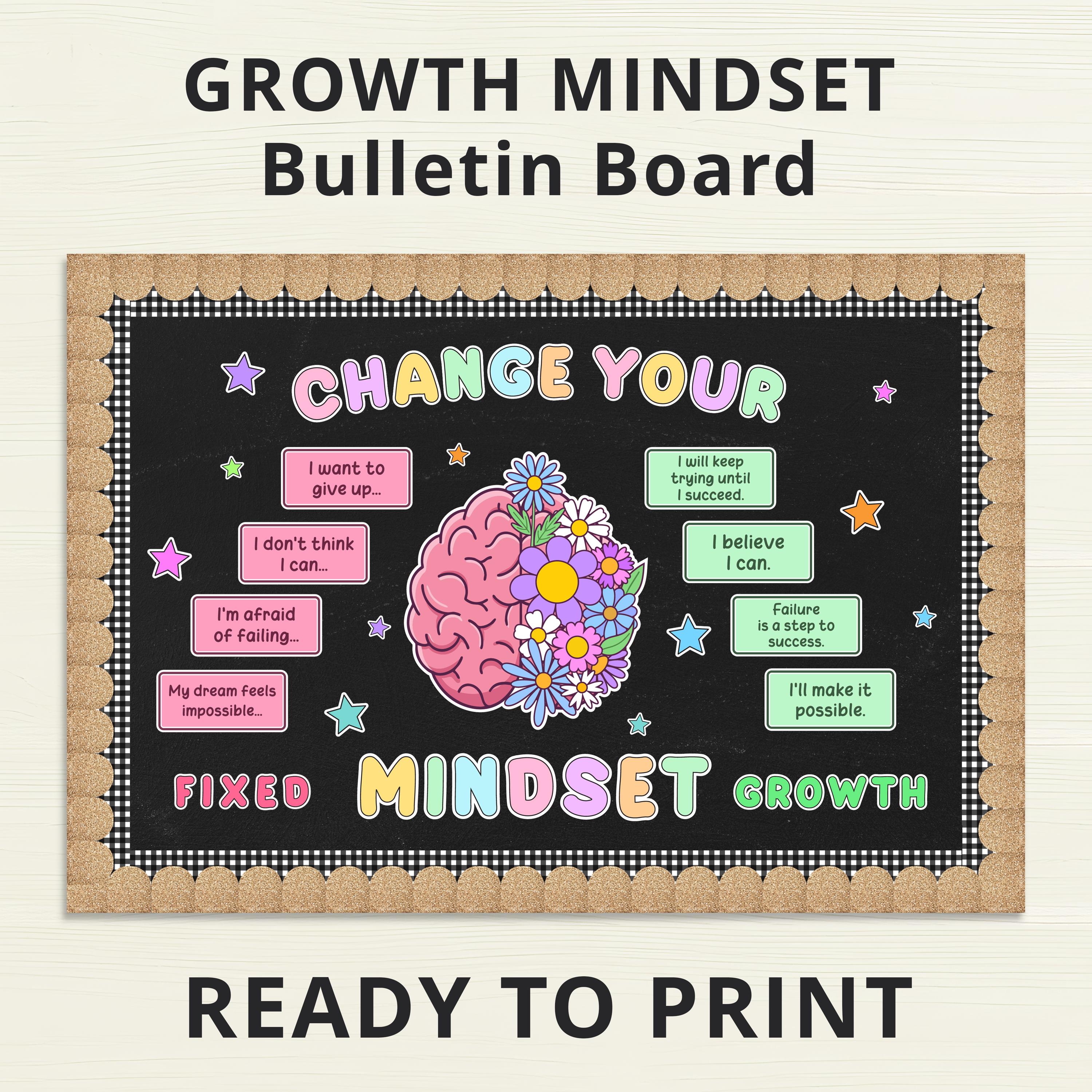 Growth Mindset Motivational Bulletin Board Kit, Back to School ...