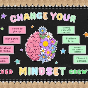 Growth Mindset Motivational Bulletin Board Kit, Back to School ...