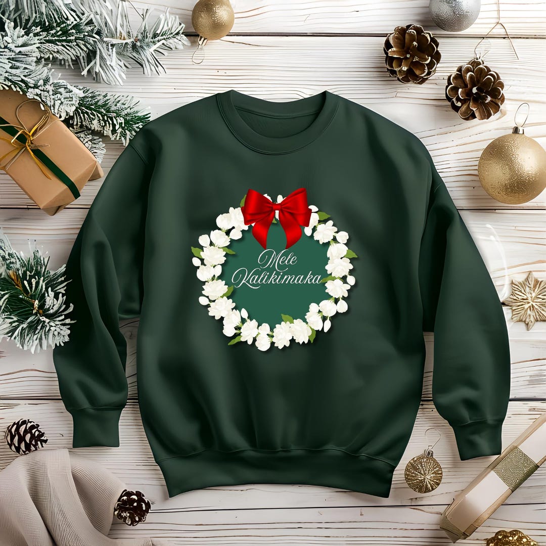 Pikake Wreath Mele Kalikimaka Christmas Crewneck Sweatshirt, Family ...