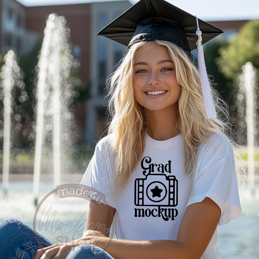 Grad T-shirt Mockup, Female Grad Model, Senior Mockup, White T-sirt ...
