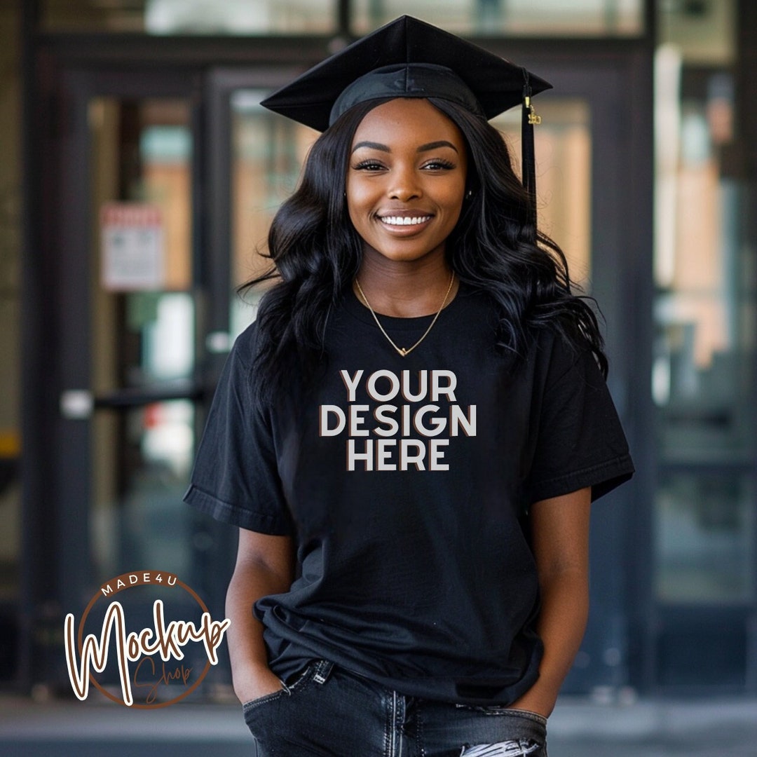 Graduation Shirt Mockup, Senior Female Graduate Model Mockup, African ...