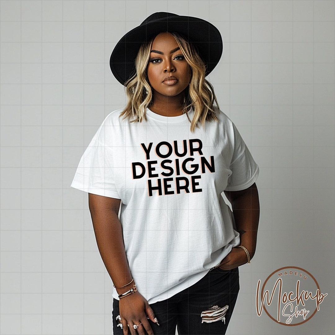 Black Female Model Mockup, T-shirt Mockup, Black Tshirt, Plus Size ...