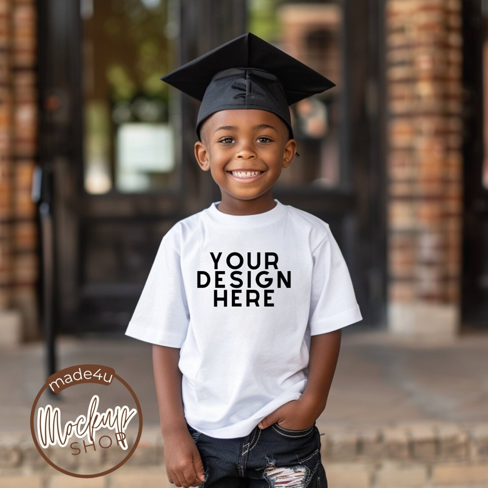 Kindergarten Grad Mockup Black Boy Mockup Little Boy Grad Model African ...