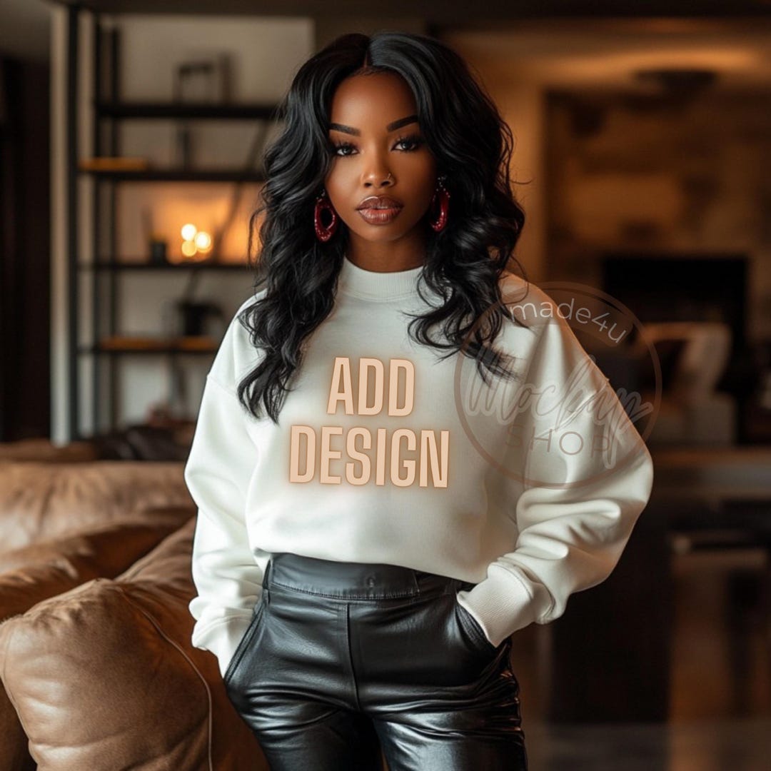 Female Model Mockup, T-shirt Mockup, White Sweatshirt, African American ...