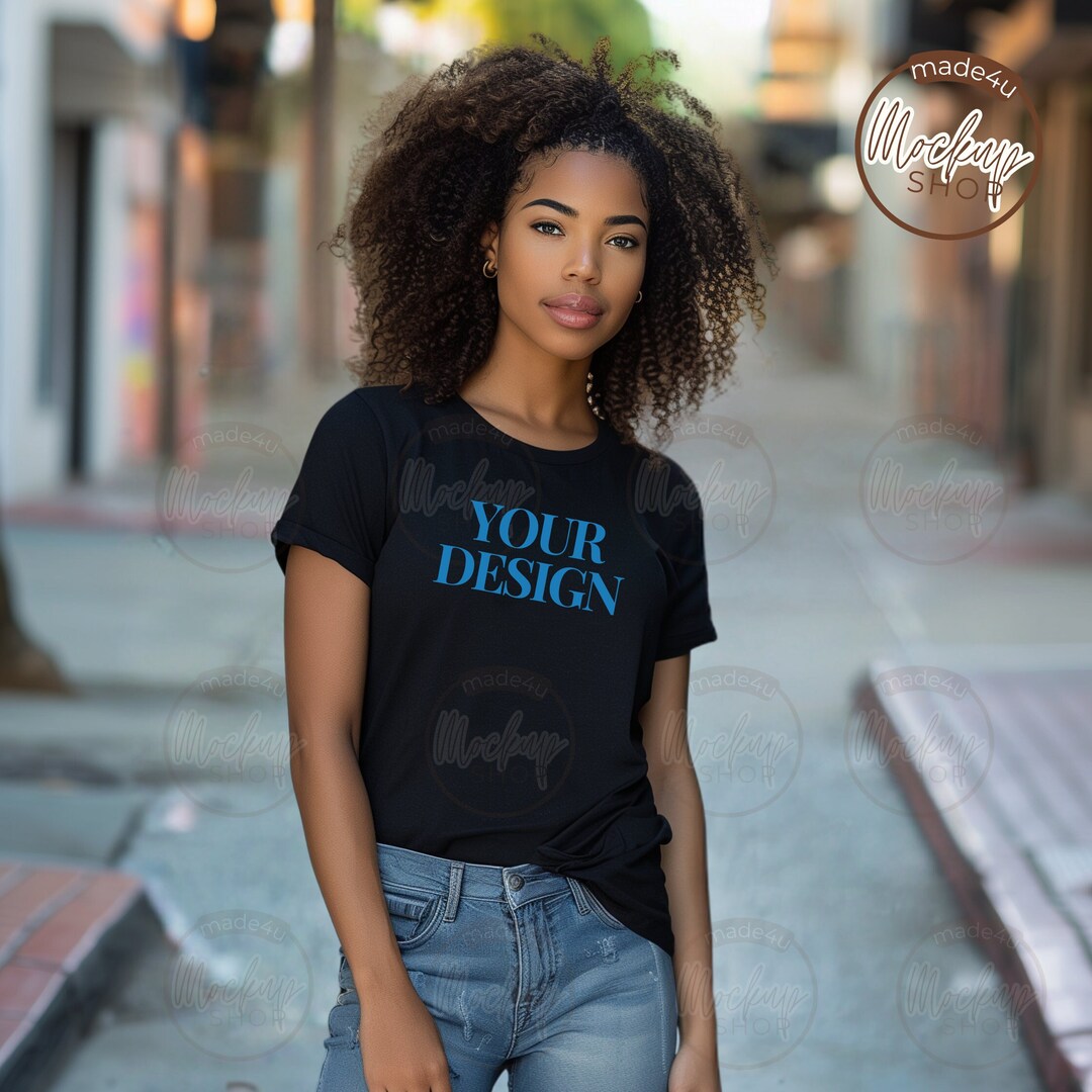 Female Model Mockup, T-shirt Mockup, Black T-shirt, African American ...