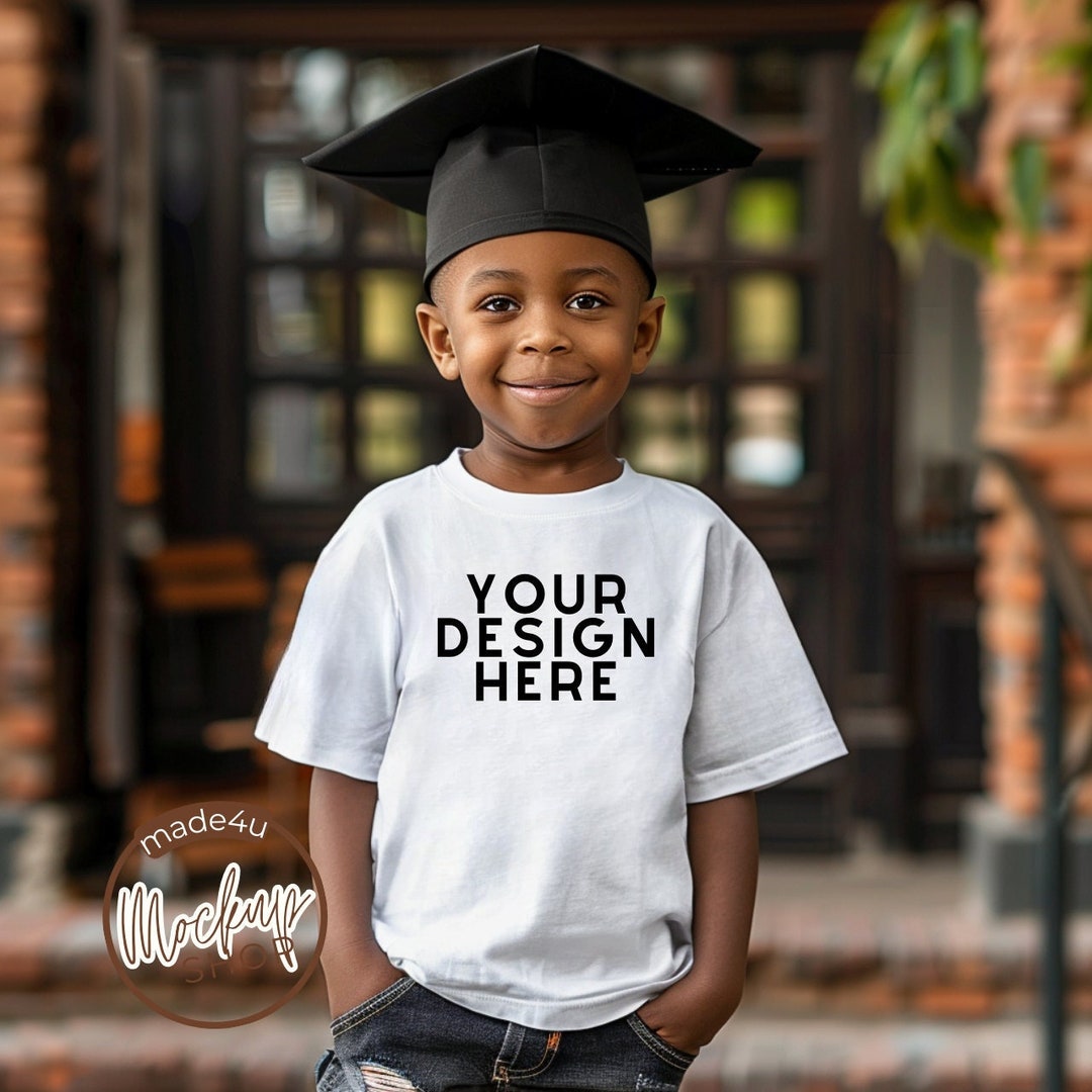 Kindergarten Grad Mockup Black Boy Mockup Little Boy Grad Model African ...