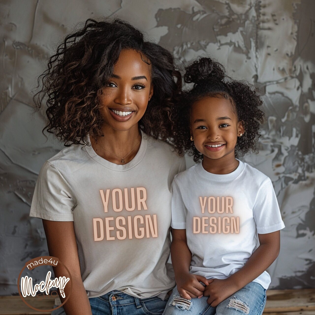 Mom and Daughter Mother's Day Mockup Black Mom and Daughter Models Sand ...