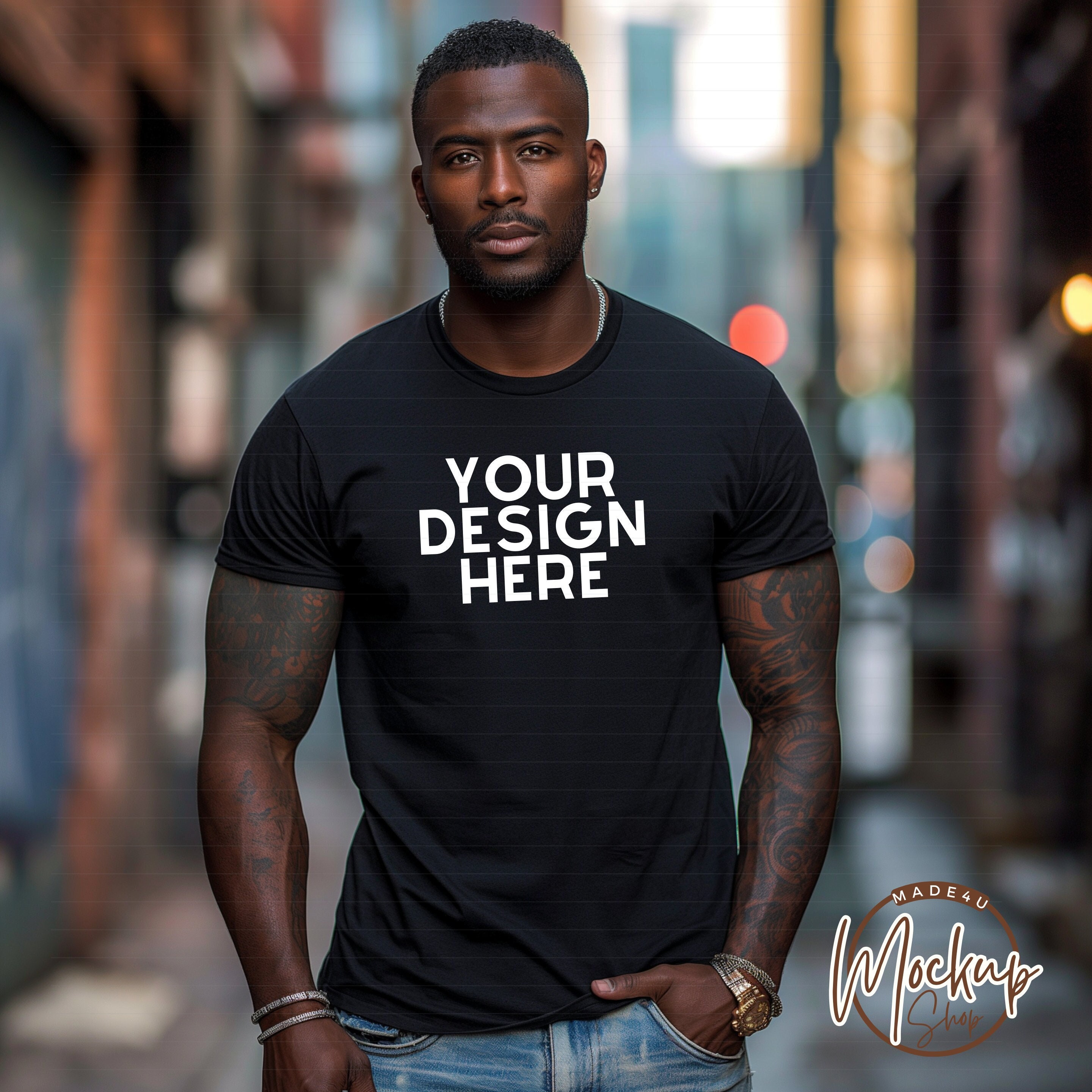 Black Model Mockup, T-shirt Mockup, Black T-shirt, African American ...