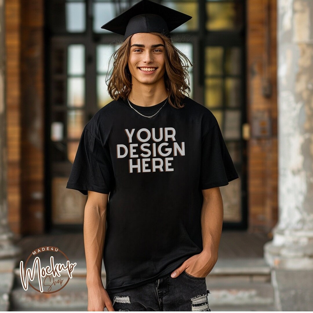 Grad Model Class of 2024 Mockup T-shirt Mockup Black T-shirt Model ...