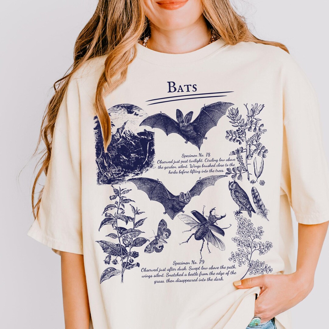Bat Comfort Colors Shirt, Nature Academia Floral Goblincore Shirt, Bats ...