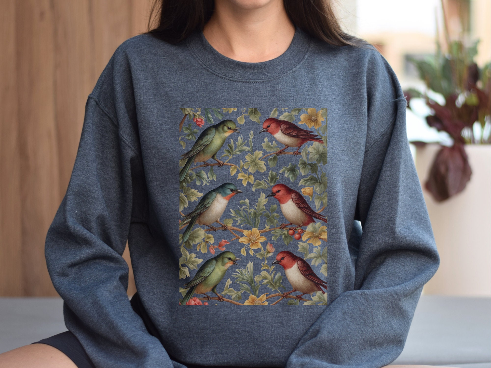 Retro Birds Pattern Birding Cottagecore Aesthetics Sweatshirt ...