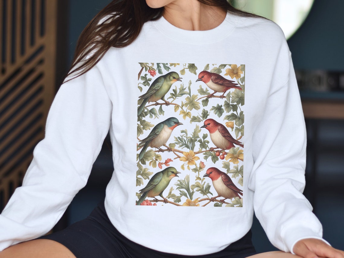 Retro Birds Pattern Birding Cottagecore Aesthetics Sweatshirt ...