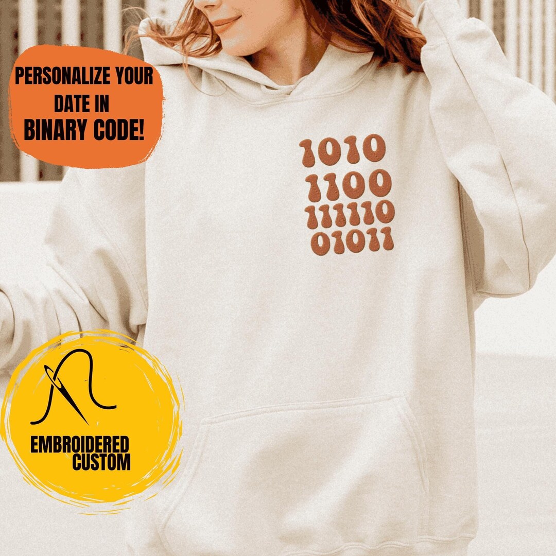 Custom Binary Code Embroidered Anniversary Hoodie | Personalized ...