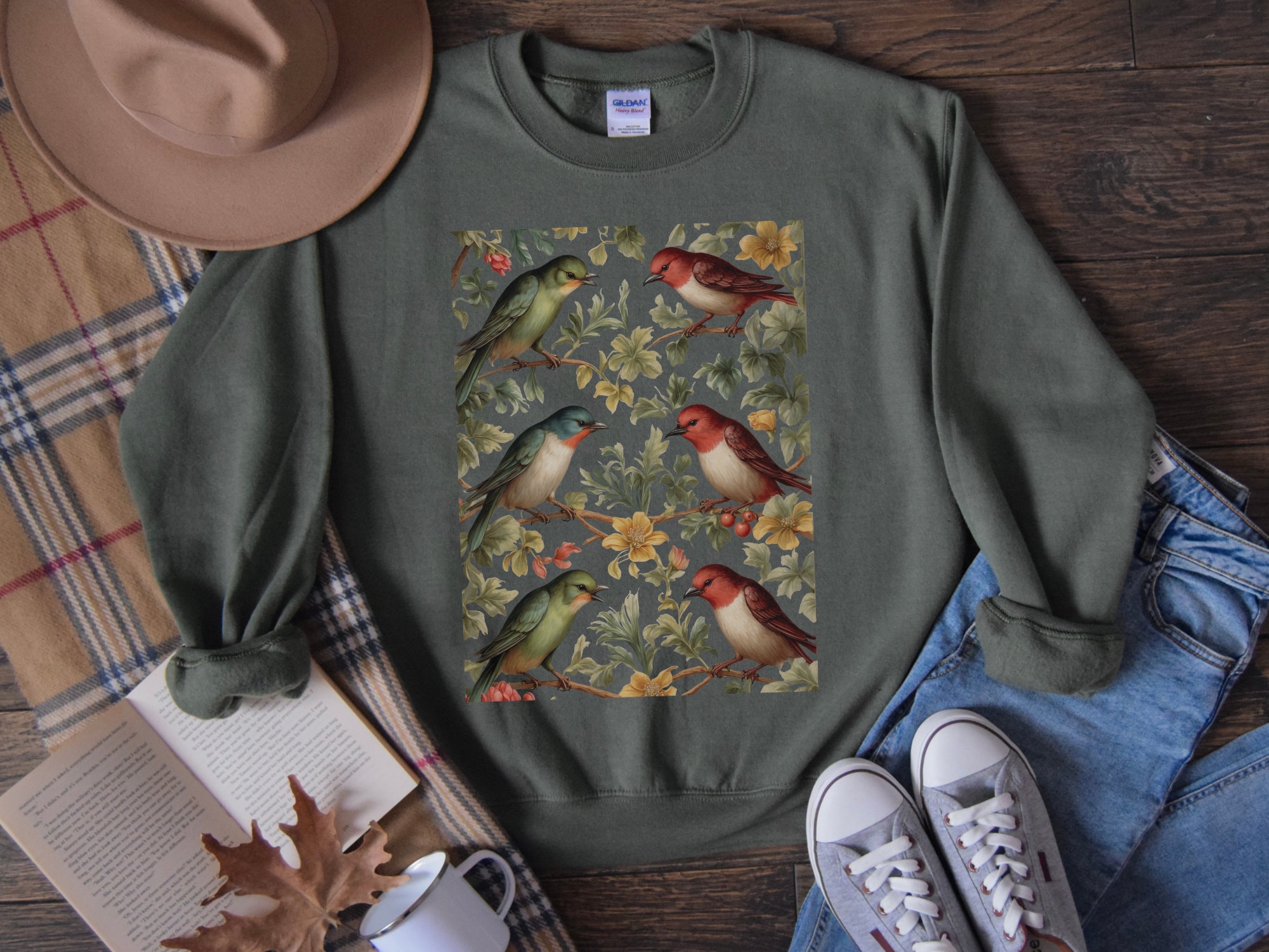 Retro Birds Pattern Birding Cottagecore Aesthetics Sweatshirt ...