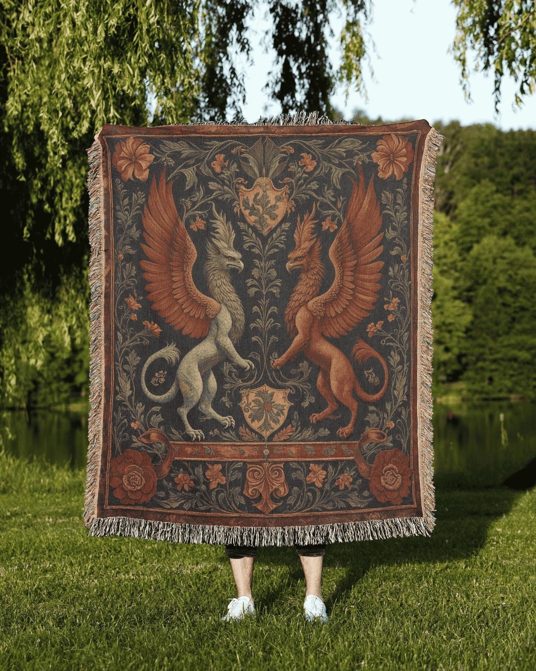 Medieval Knightcore Gryphon Woven Blanket, Folklore Fantasy Lover Gift ...