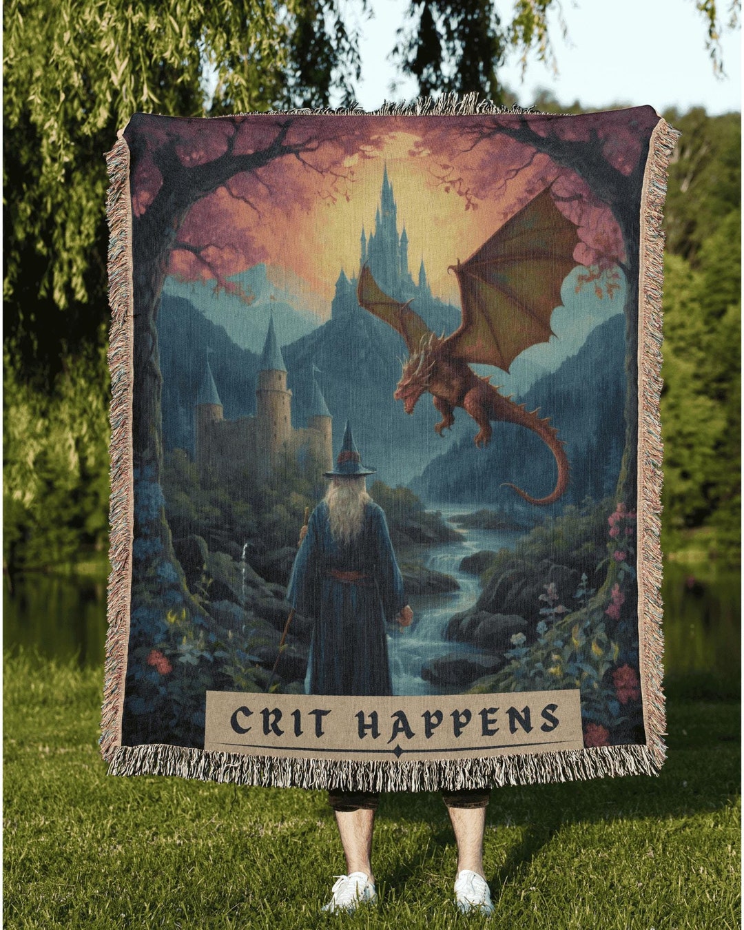 Wizard and Dragon Woven Blanket, Castle-core Medieval Woven Throw ...