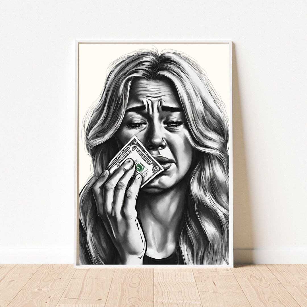 Wall Art of Woman Wiping Tears With Money, Woman Wall Art, Girl Money ...