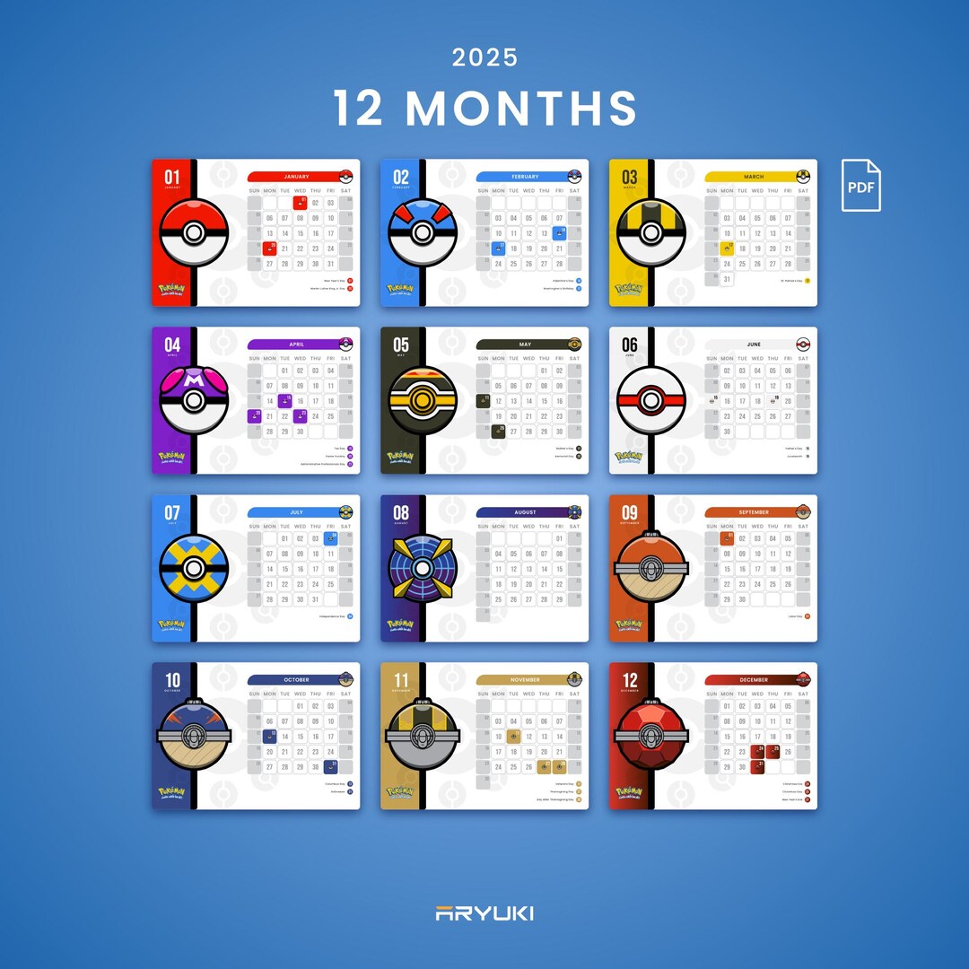 Pokemon Pokeball A4 Desk Calendar PDF Format - Etsy