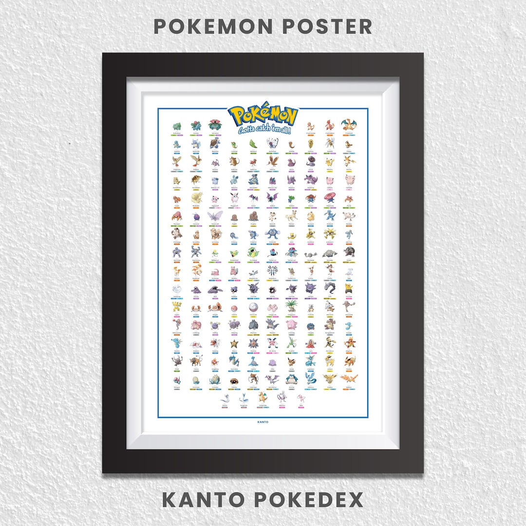 Pokémon Pokédex Kanto Region PDF Poster A1,A2,A3,A4 & A5 - Etsy