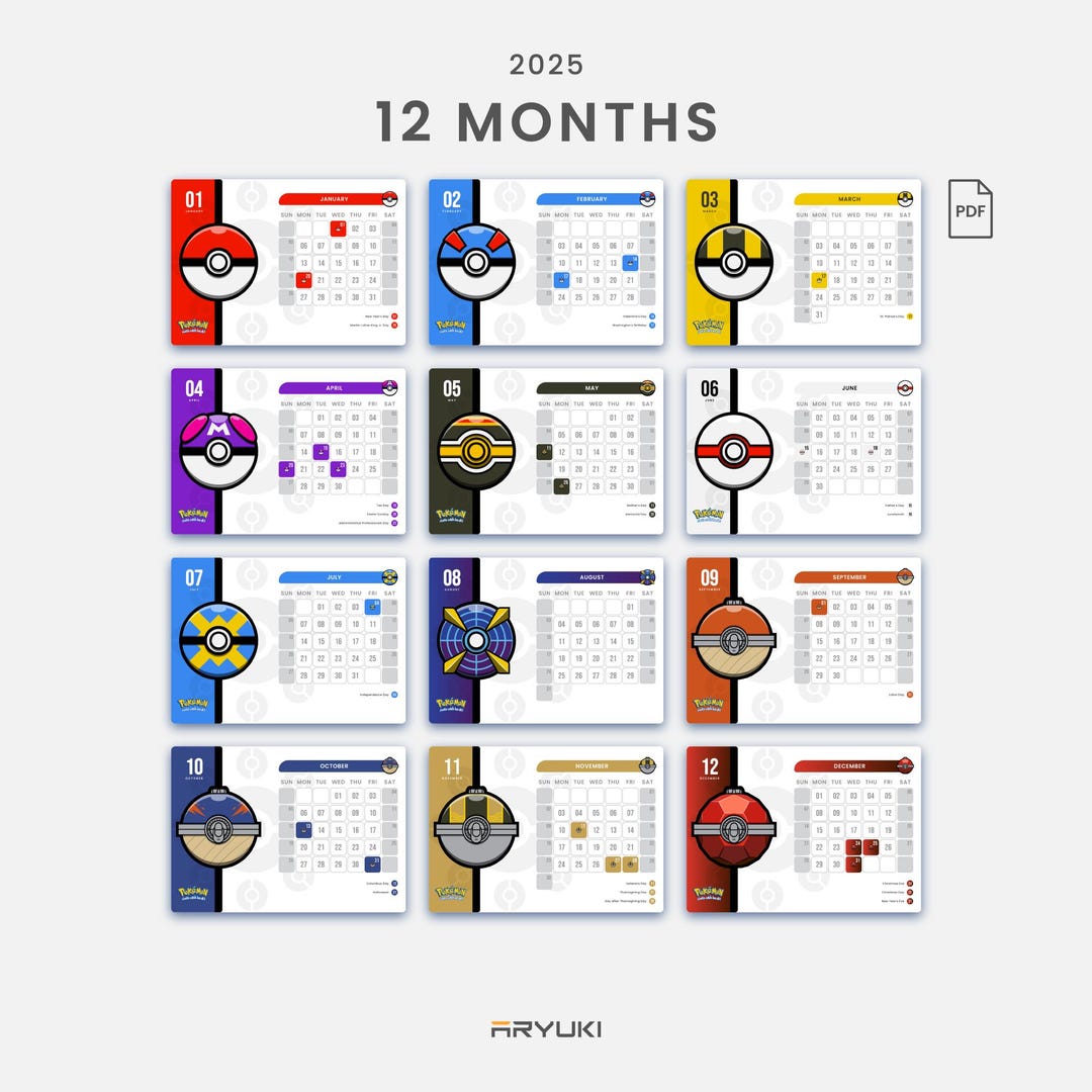 Pokemon Pokeball A4 Desk Calendar PDF Format - Etsy