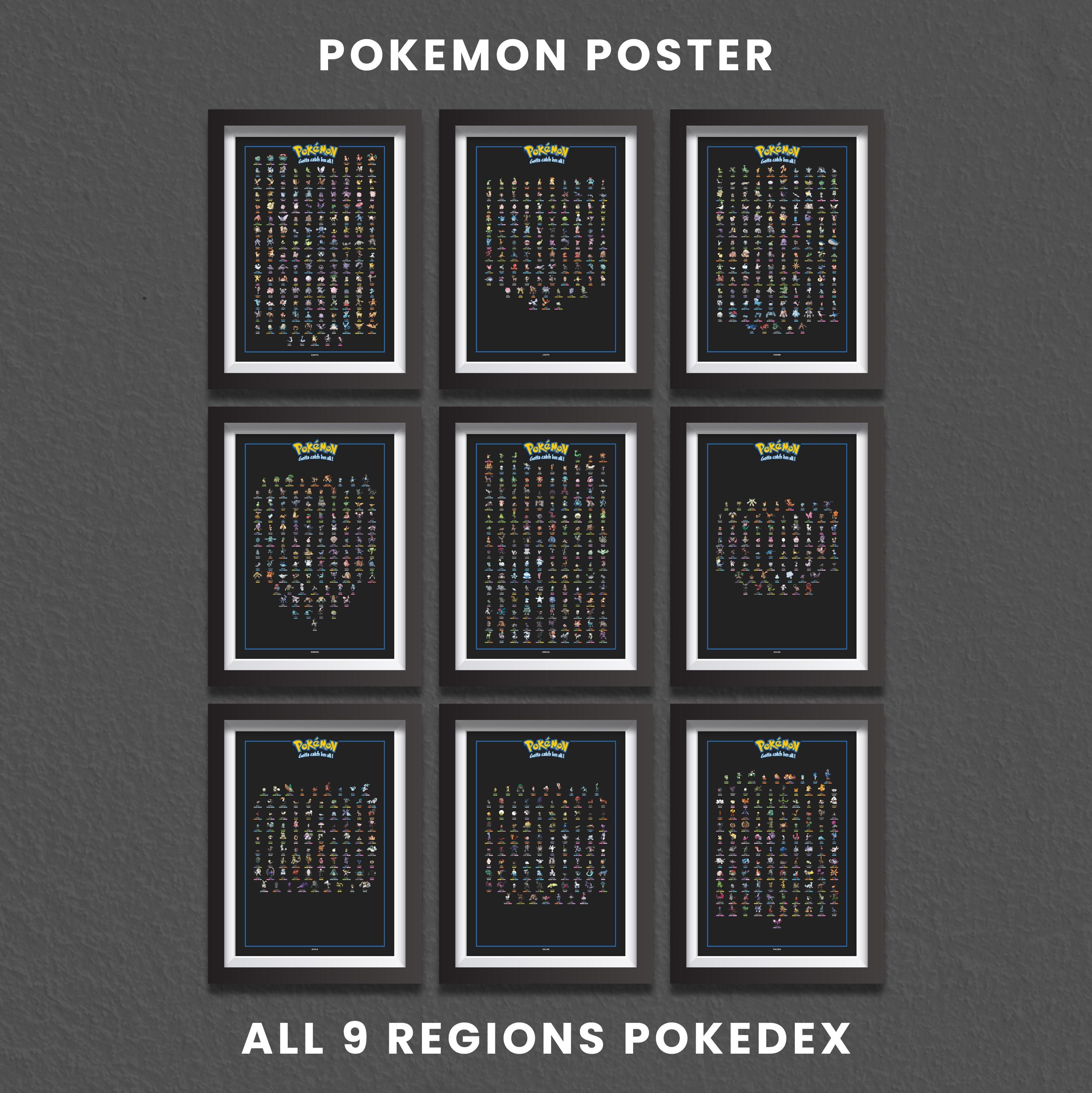 Pokémon Pokédex All 9 Regions Dark Background PDF Poster - Etsy