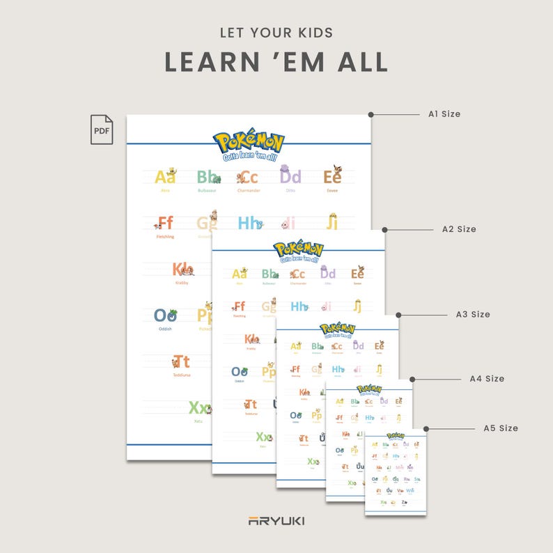 Pokemon Alphabets A1,A2,A3,A4 & A5 PDF Poster - Etsy Australia