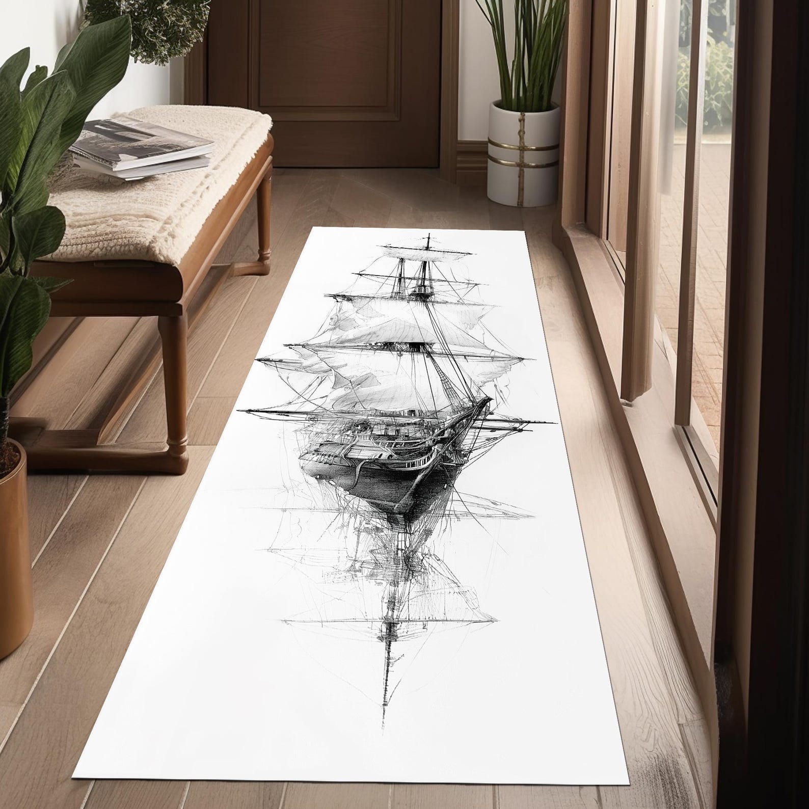 Pirate Ship Rug, Runner Pirate Ship Rug, Scary Pirate Rug, Ship Rug ...