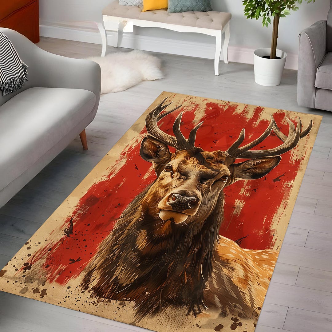 Deer Rug, Majestic Deer Design Rug, Artistic Rug, Modern Printed Rug ...