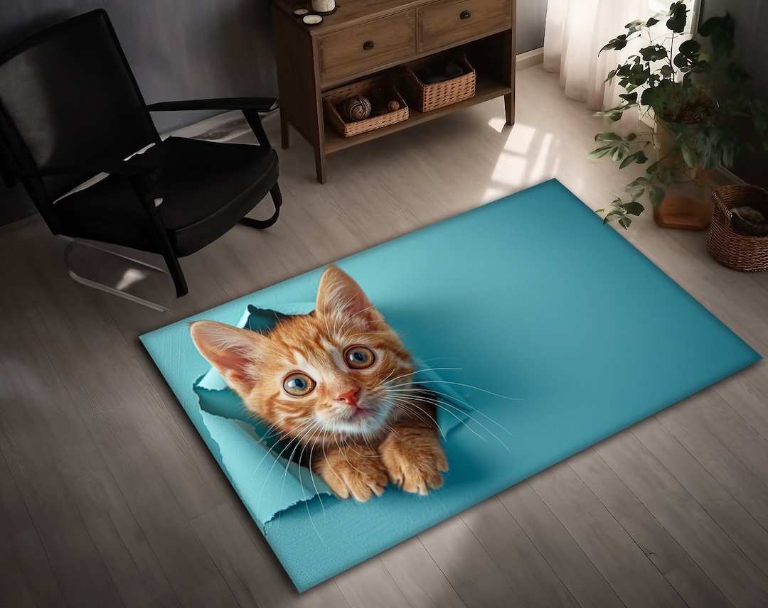 3D Rug, Illusıon Rug, Cat Design Rug, Cat Lovers Rug, Pet Rug, Father ...