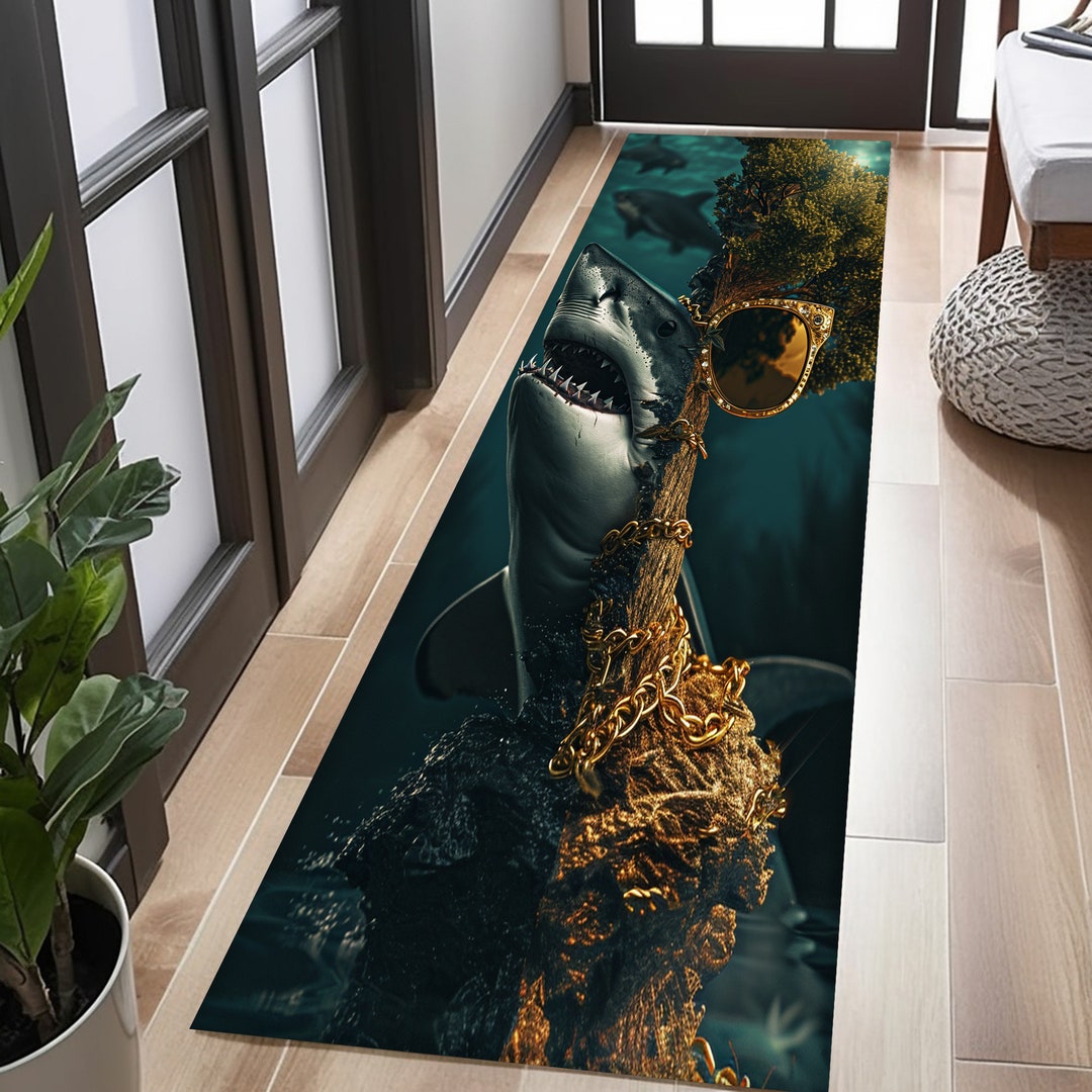 Shark Rug, Runner Shark Rug, Animal Rug, Wild Sea Rug, Gift Runner Rug ...