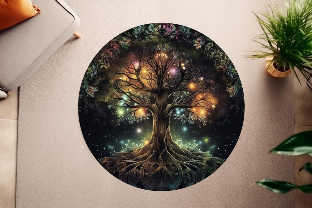 Tree of Life Rug, Tree of Life Decor, Tree Themed Rug, Cool Rug, Round ...