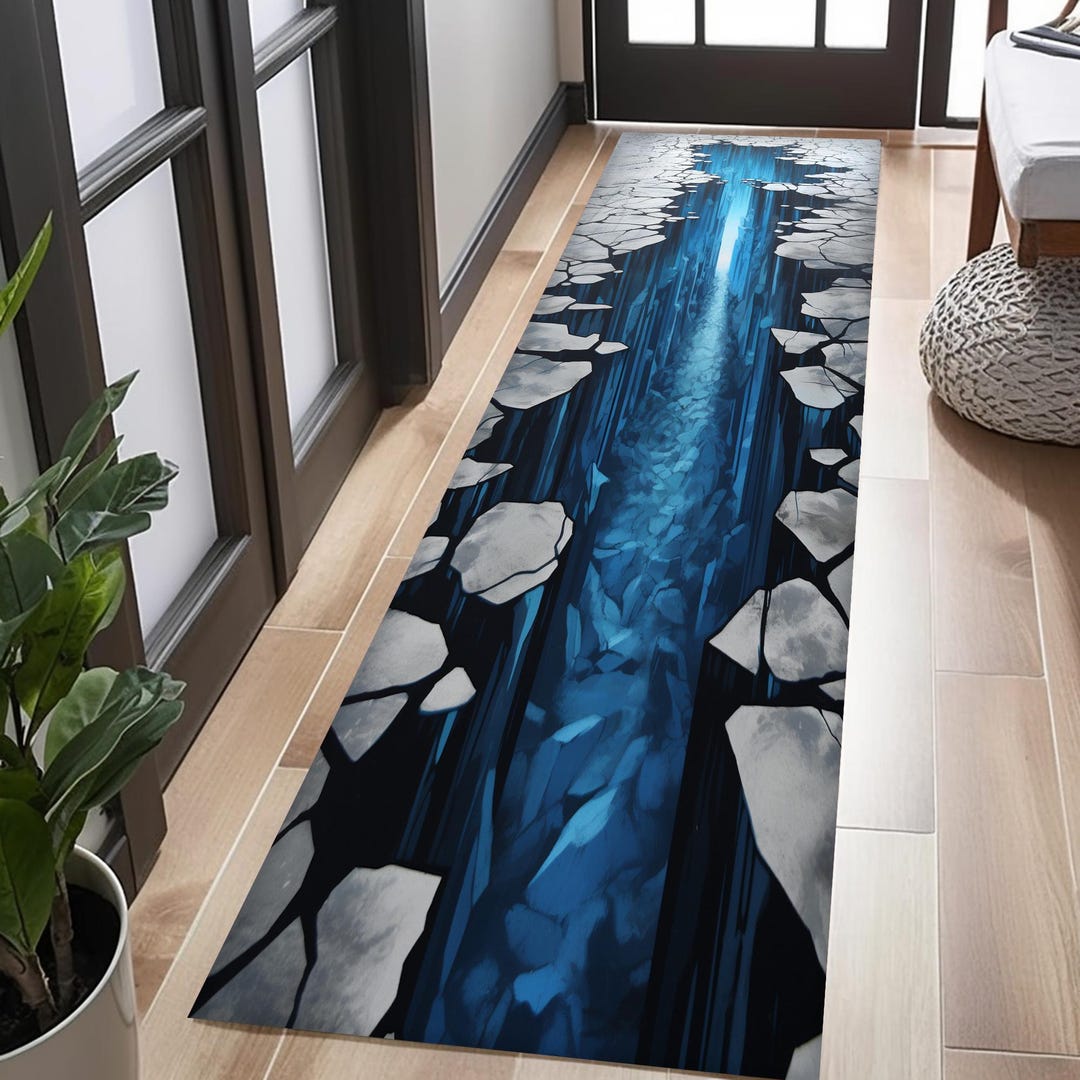 3D Rug, Deep Hole Rug, 3D Runner Rug, Huge Crack Rug, Blue Design Rug ...