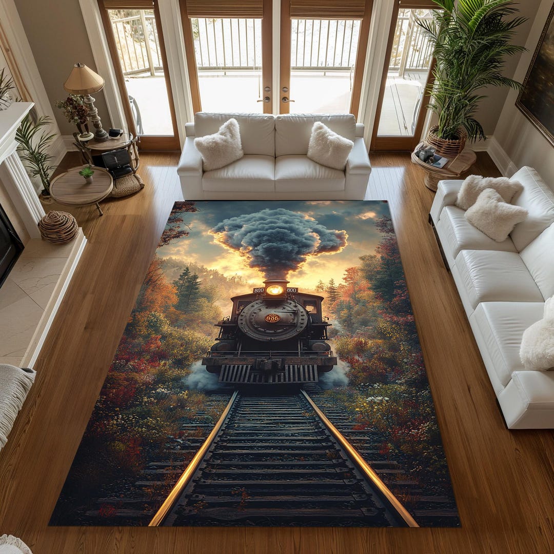 Train Rug, Train Pattern Rug, Railway Rug, Steam Train Rug, Tree Rug ...