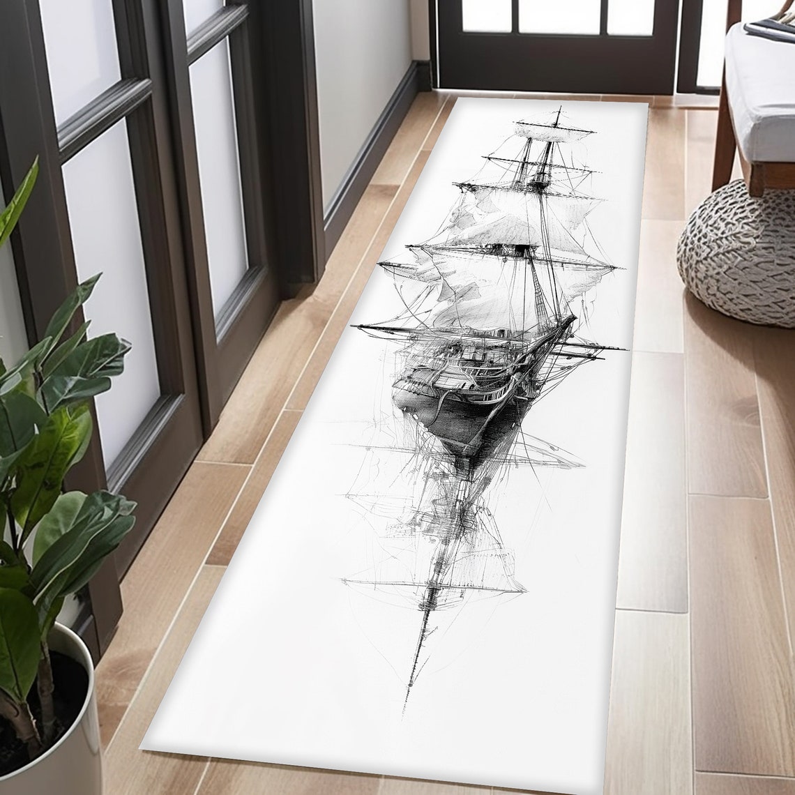 Pirate Ship Rug, Runner Pirate Ship Rug, Scary Pirate Rug, Ship Rug ...