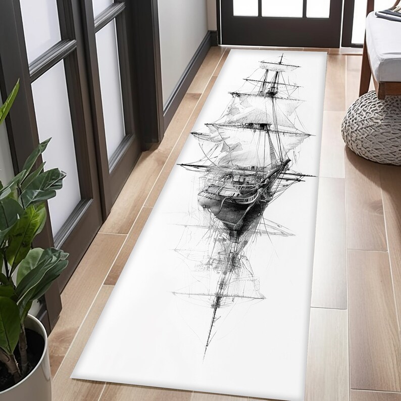 Pirate Ship Rug, Runner Pirate Ship Rug, Scary Pirate Rug, Ship Rug ...