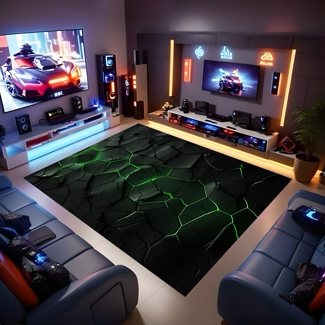 Neon Look Rug, Green Area Rug, Gaming Room Rug, E-sport Rug, Colorful ...