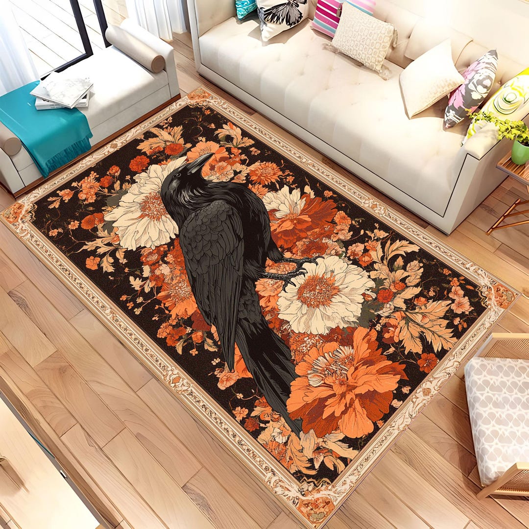 Gothic Raven Rug, Gothic Home Decor, Goth Crow Rug, Gothic Rug for Goth ...