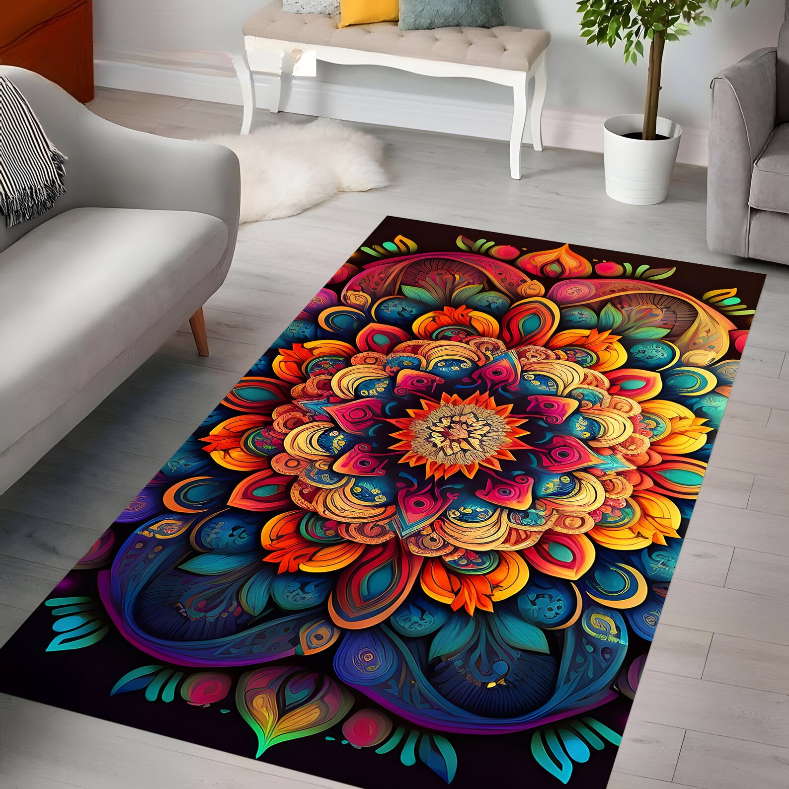 Mandala Rug, Mandala Pattern Rug, Colorful Rug, Area Rug, Popular Rug ...
