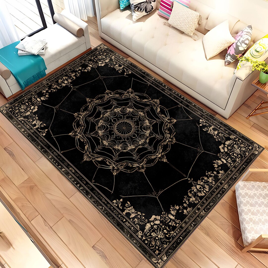 Gothic Spider Web Area Rug, Black Gothic Rug for Dark Academia Decor ...