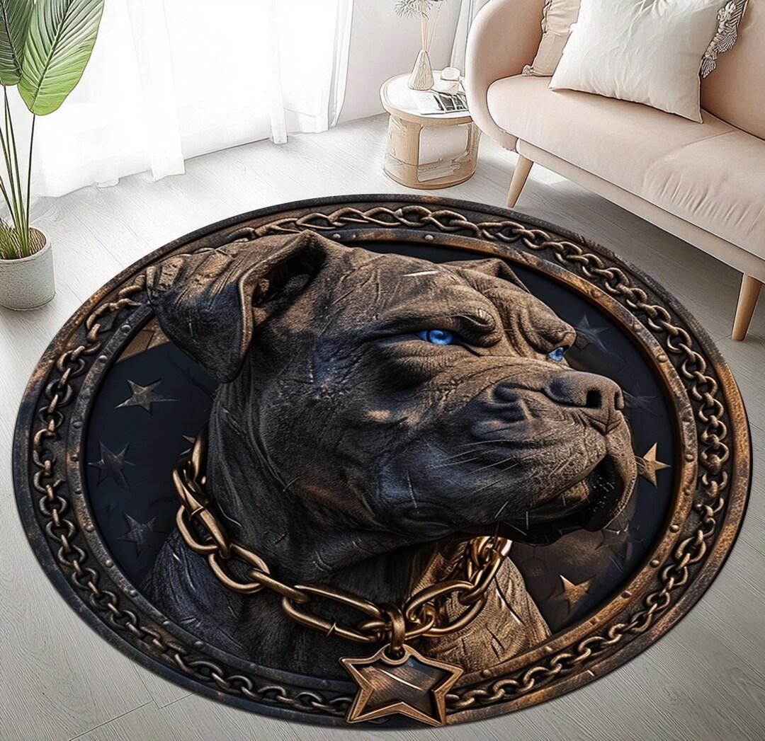 Pitbull Design Rug, Dog Rug, Animal Rug, Gift for Dog, Pet Paw, Round ...