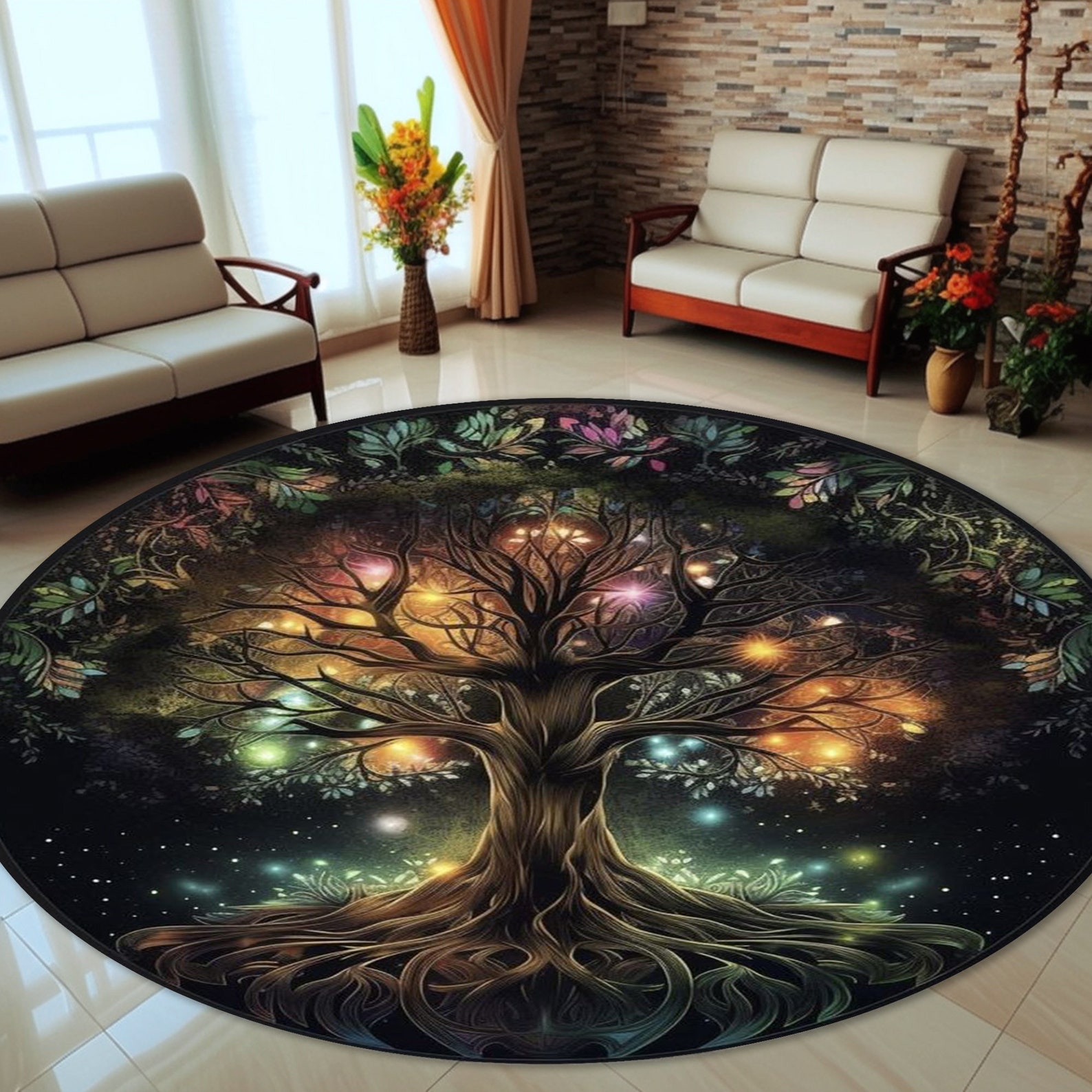 Tree of Life Rug, Tree of Life Decor, Tree Themed Rug, Cool Rug, Round ...