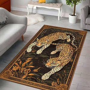 Leopard Themed Living Room Area Rug, Animal Print Carpet for Wildlife ...
